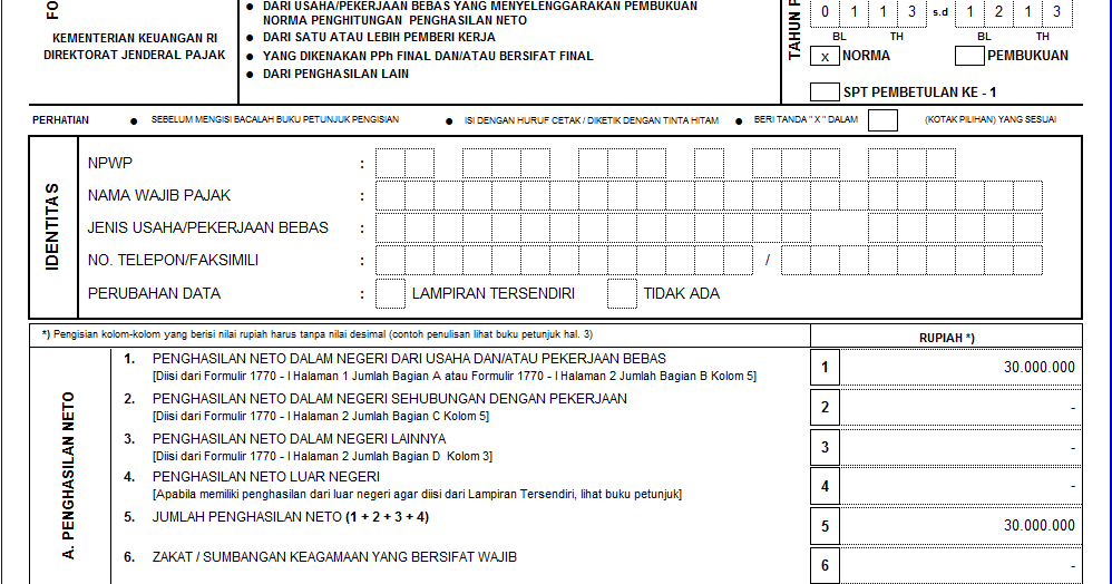 Formulir Spt Tahunan Orang Pribadi 1770 S Excel